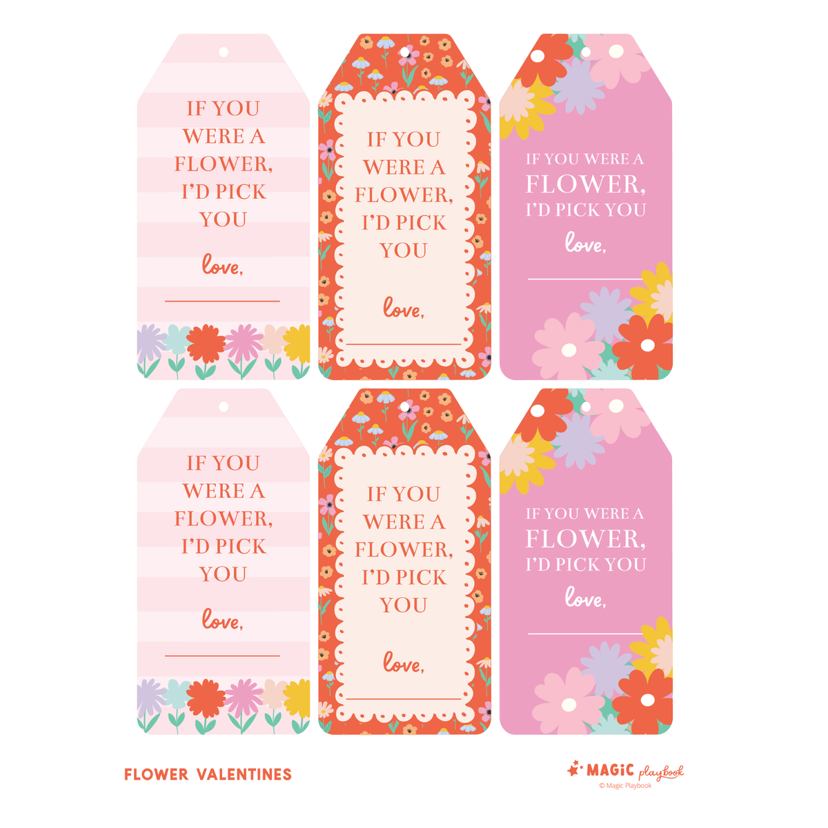 Printable Valentine Tags - "I'd Pick You" Flowers – Magic Playbook